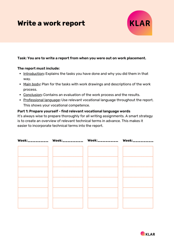 Write a work report - Klar Kompetanse
