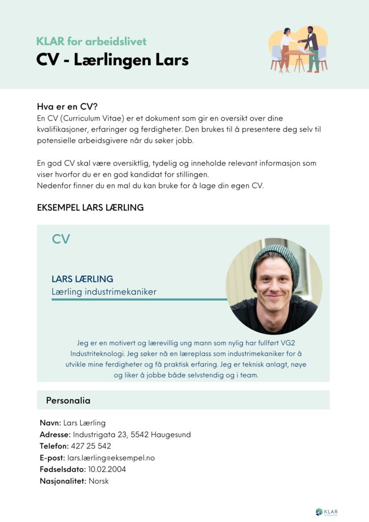 KLAR for arbeidslivet - CV Lars Lærling - Klar Kompetanse